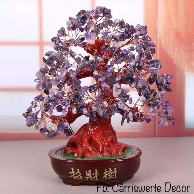CARRISWERTE Feng Shui Decor Money Tree Wealth Crystal Gem Stones Money ...