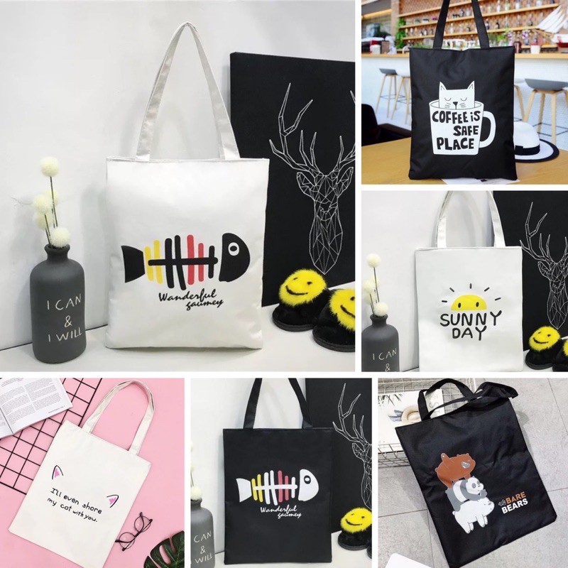 RANDOM design white tote bags / flat type tote shoulder beach bag ...