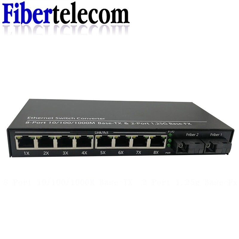 Gibabit Fiber Optical Media Converter Gigabit Ethernet Switch 10/100/1000M 8 RJ45 2 SC Port ...