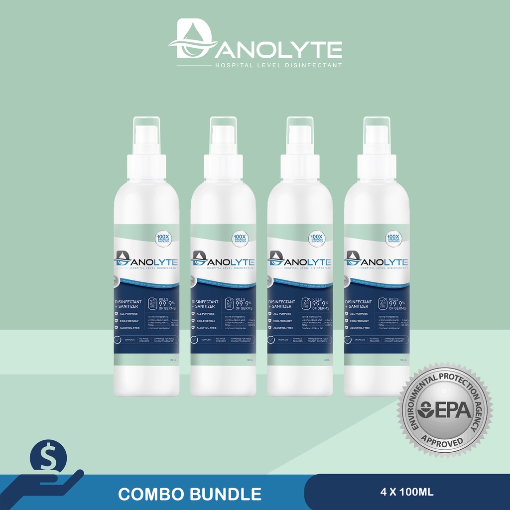 4-Pack Danolyte® All-Purpose Disinfectant + Sanitizer (100ml), 100% ...