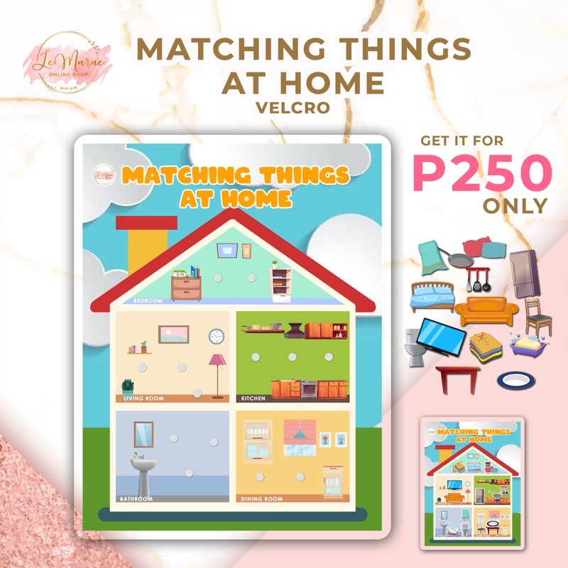 MATCHING THINGS AT HOME HOUSE Laminated Velcro Busy Books Interactive ...