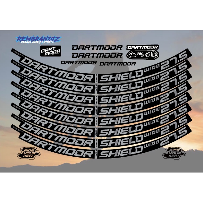 MTB rim decals set of 8 - Dartmoor Shield 27.5 and 29er printed decals ...