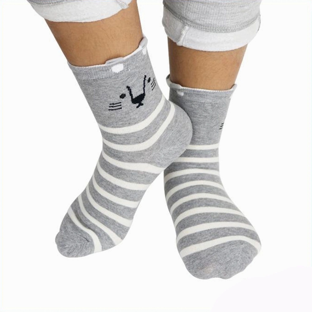 Little Bean Cute Cat Stripes Socks (Gray) | Shopee Philippines