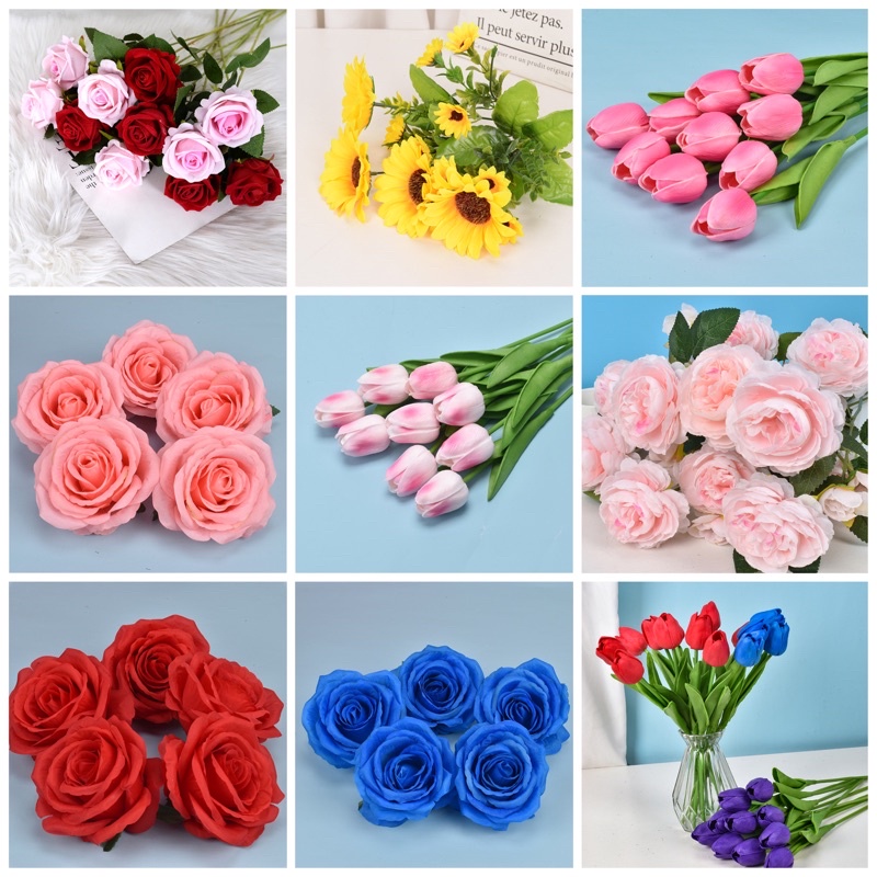 Artificial flowers cake topper rose sunflower tulip peony flower cake ...