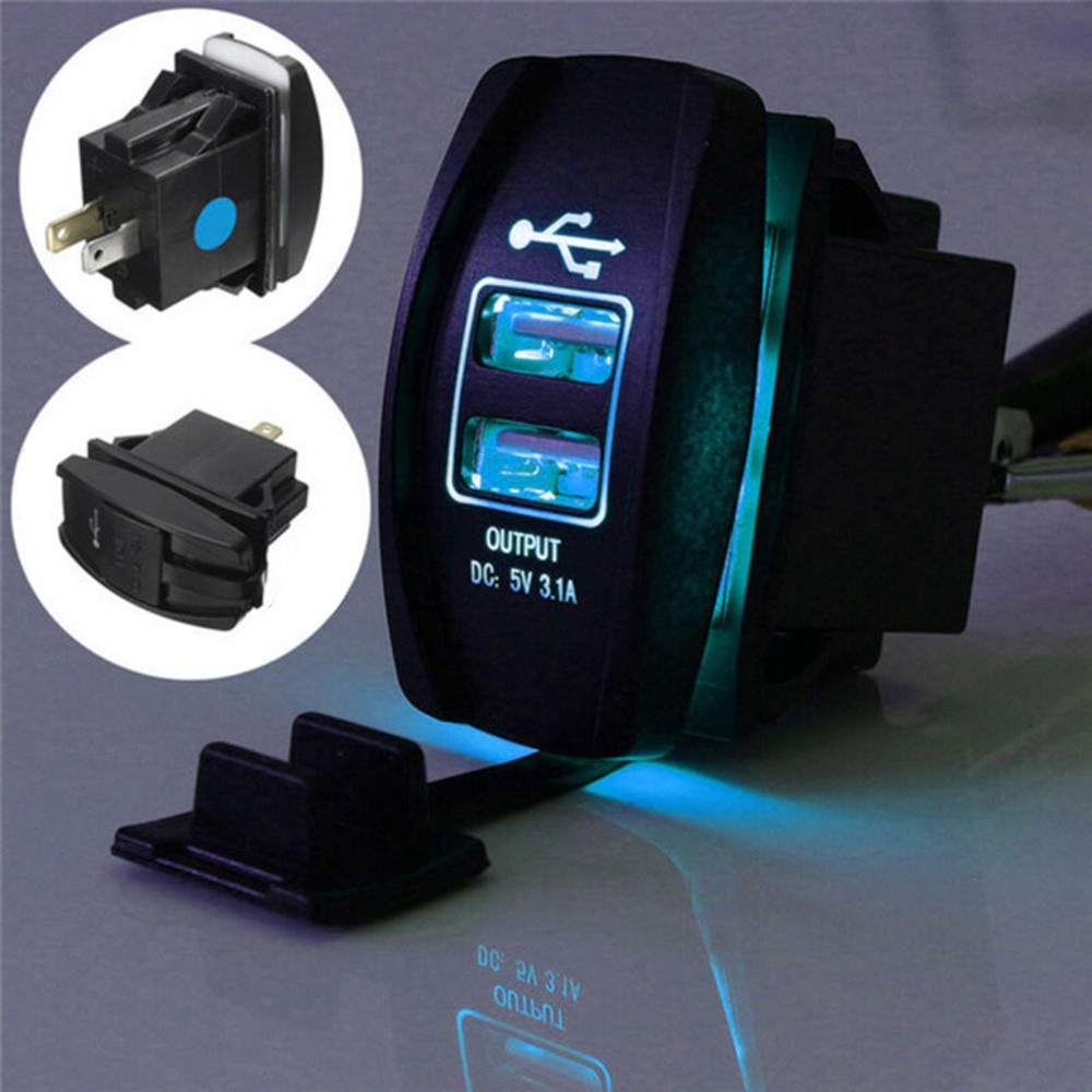 Dual USB 3.1 Power Charger Carling ARB Rocker Switch Blue LED Light Car ...
