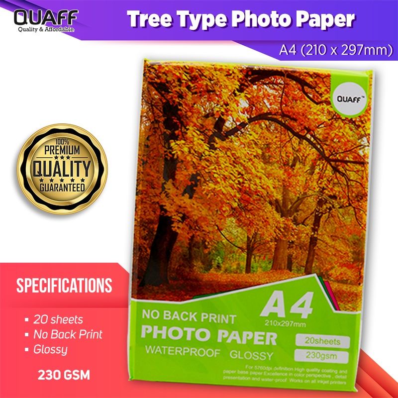 QUAFF PHOTO PAPER NO BACK PRINT 200GSM/230GSM 20SHEETS | Shopee Philippines
