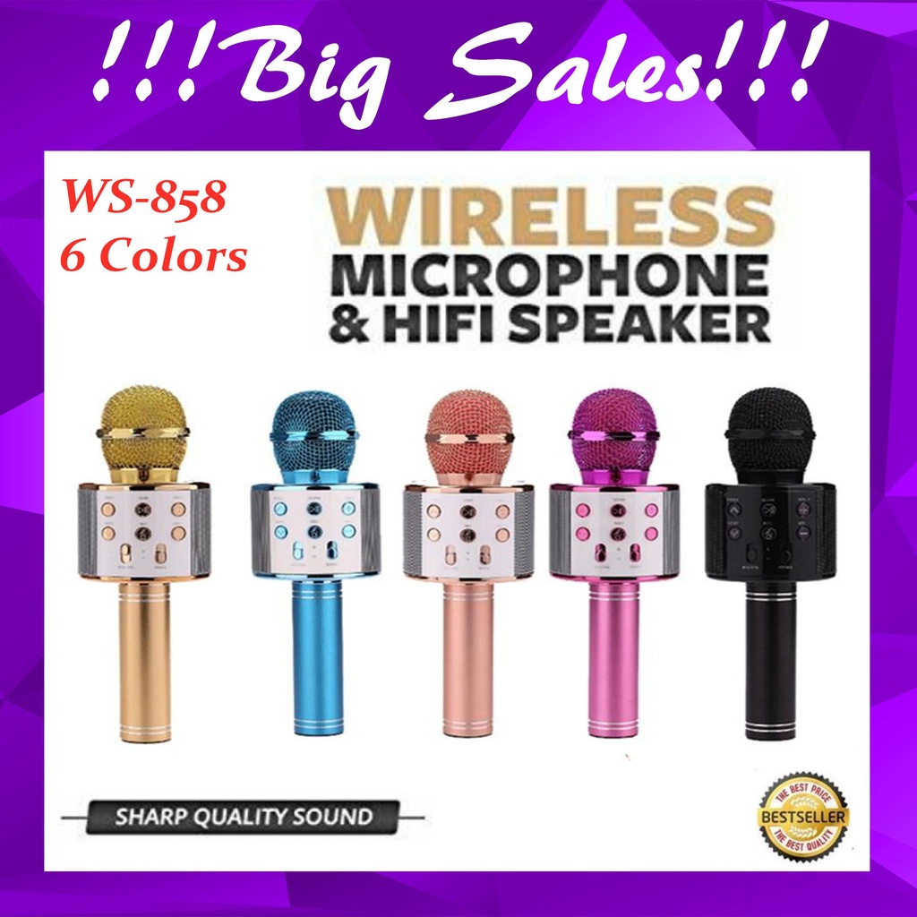 (6 colors) Original WS 858 Wireless Bluetooth Microphone KTV Karaoke Handheld Mic HIFI Speaker ...