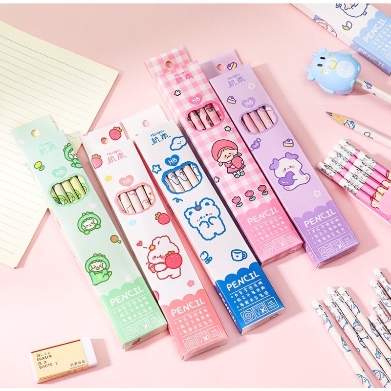 Set of 10 HB Pencils with Eraser with Cute Cartoon Patterns for ...