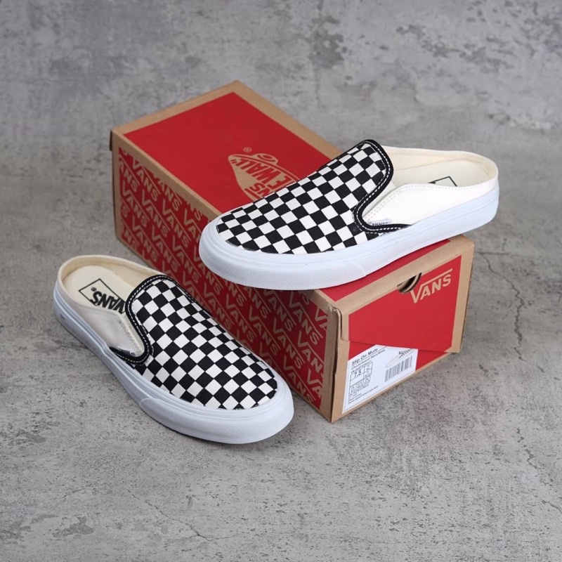 Vans Slip On Checkerboard Mule Black White | Shopee Philippines