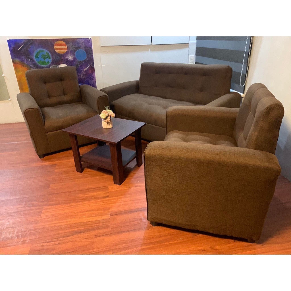 AMBASSADOR SOFA SET BROWN FABRIC WITH WOOD TABLE free delivery ncr ...