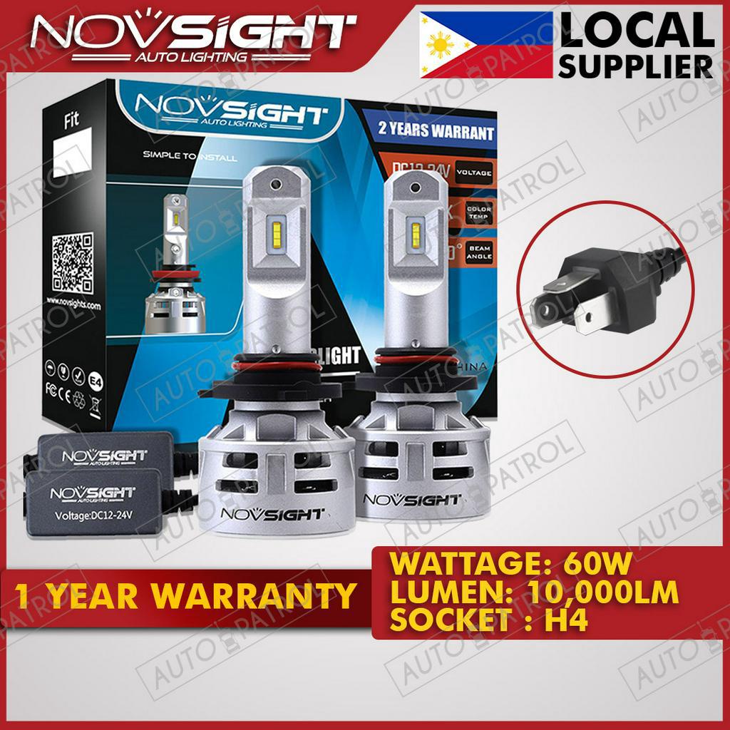NOVSIGHT 2pcs A386-N9 H4 60W 10000LM 6500K White LED Headlight | Shopee ...