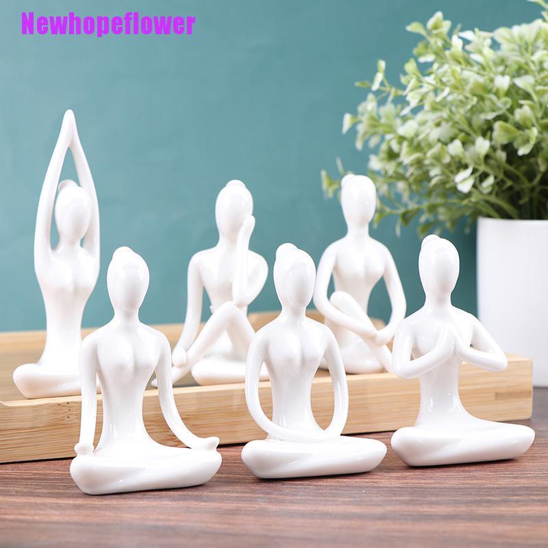CKFR 6 Styles Meditation Yoga Pose Statue Figurine Ceramic Yoga Figure ...