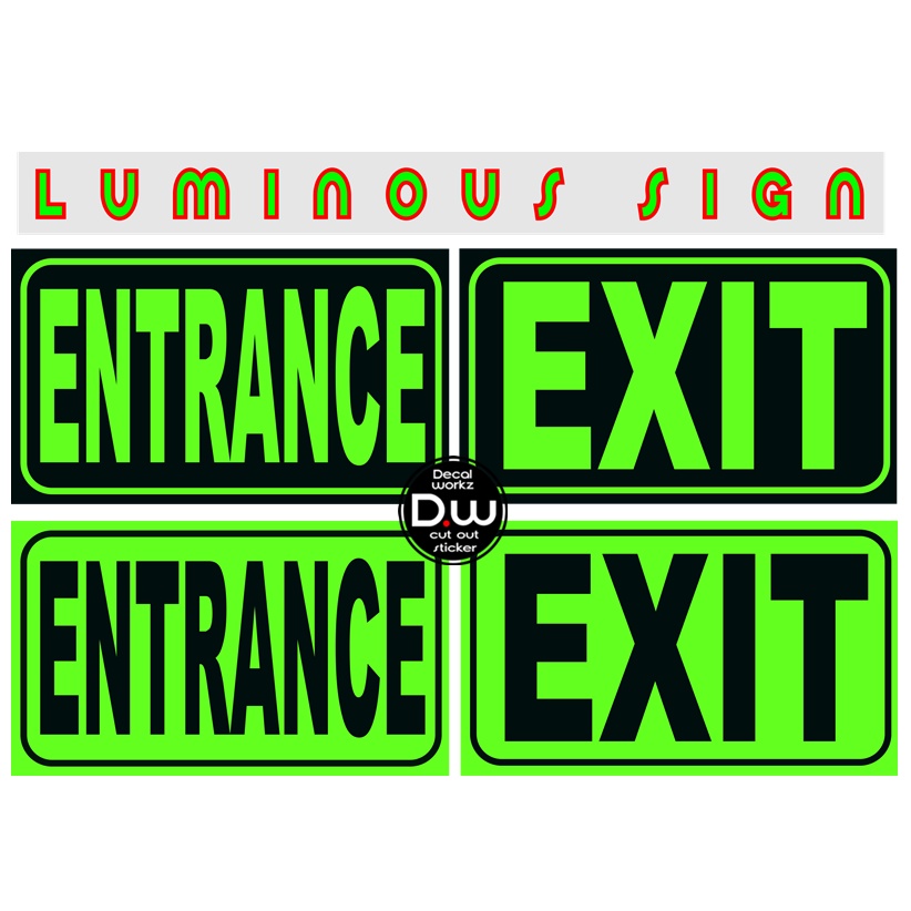 Fire Exit Entrance Sign Luminous / Glow in the Dark Cut-Out Sticker in ...