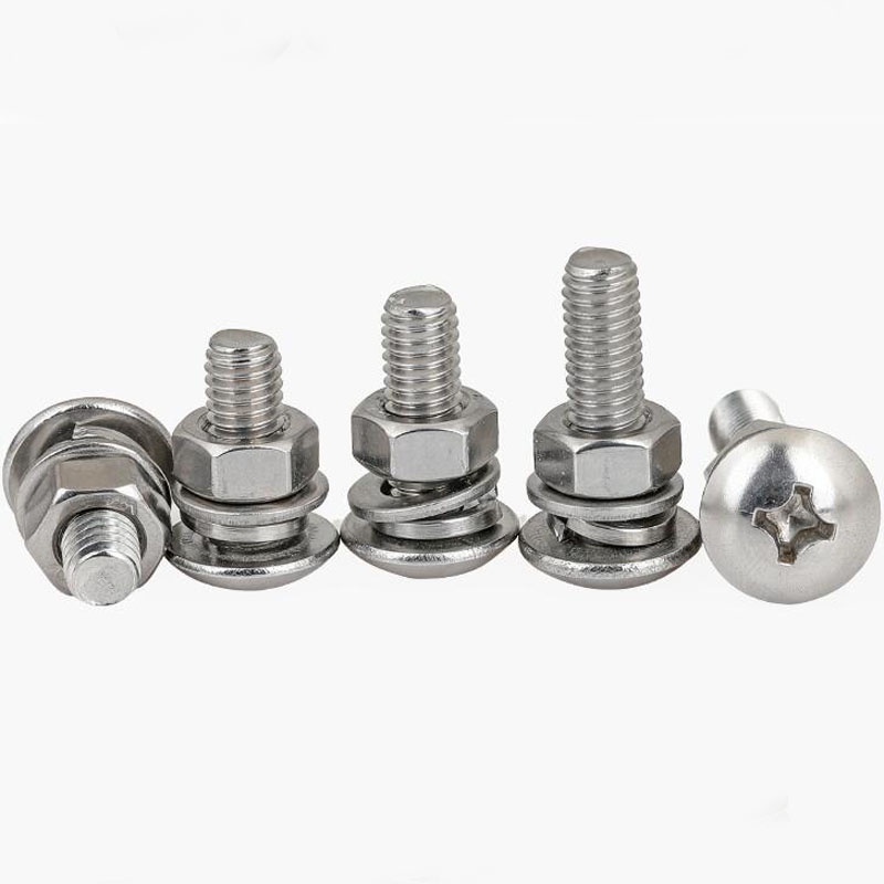 304 Stainless Steel Cross Large Flat Head Screw Nut Washer Set Half Round Head Combination Bolt ...