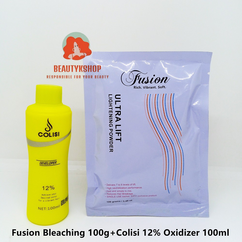 Hair Bleaching Set(FUSION Bleaching Powder 100g+COLISI Oxidizer 100ml ...