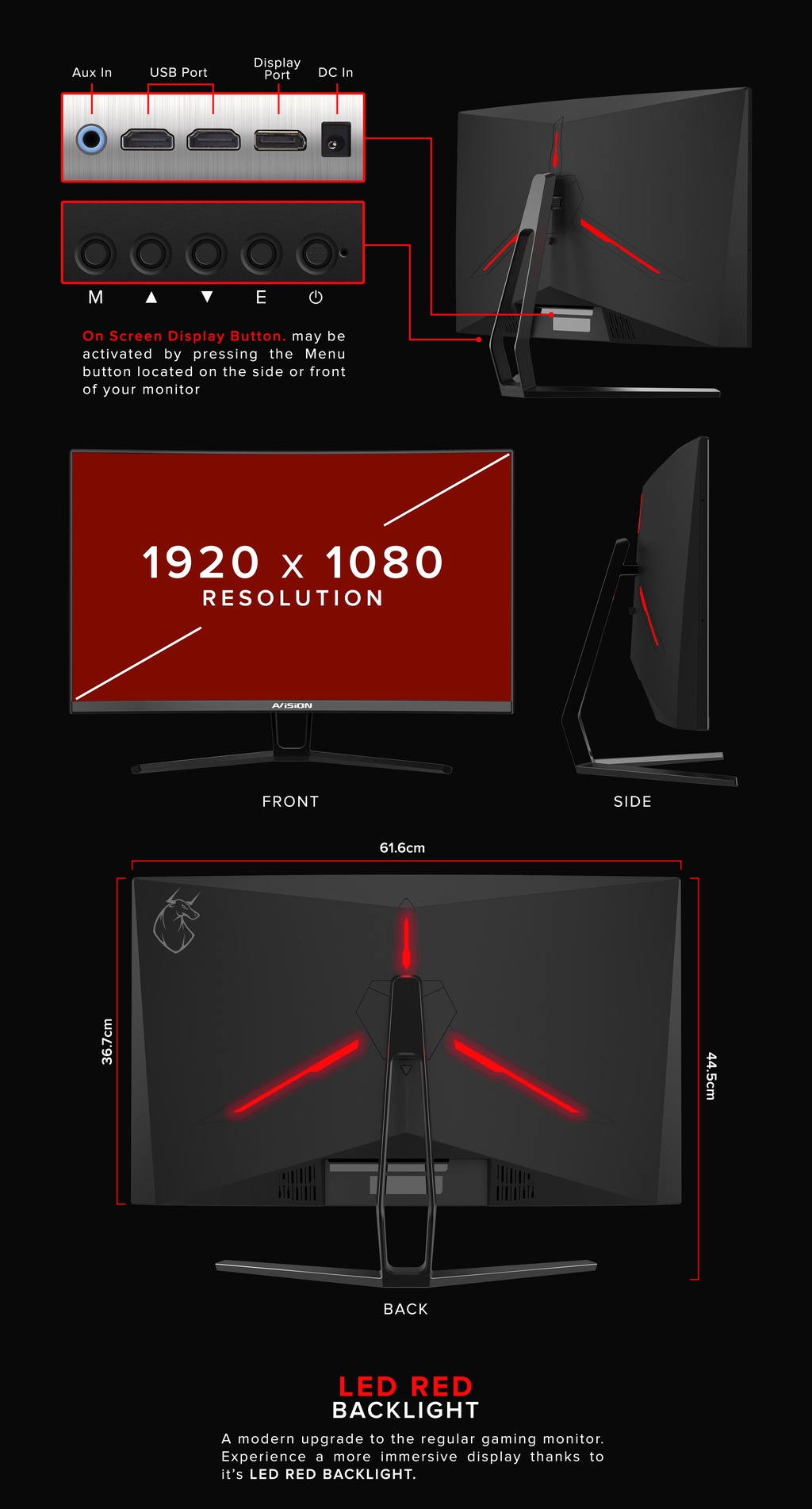 Avision 27inch 165Hz 1920x1080 16:9 (MPRT 1ms) Full HD Curved 1500R ...