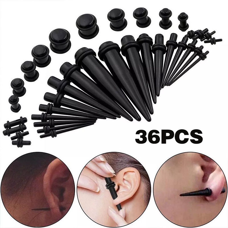 36pcs/set Ear Stretcher Ear Expander Tunnel Taper Plug O-ring Piercing ...
