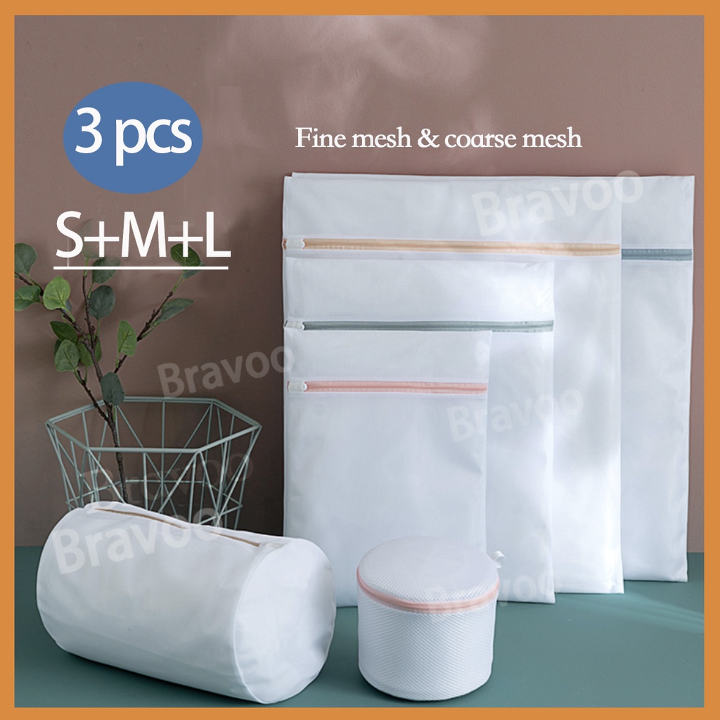 3 Pcs Fine Mesh Laundry Bag with Color Zippers Coarse Net Washing Bags ...