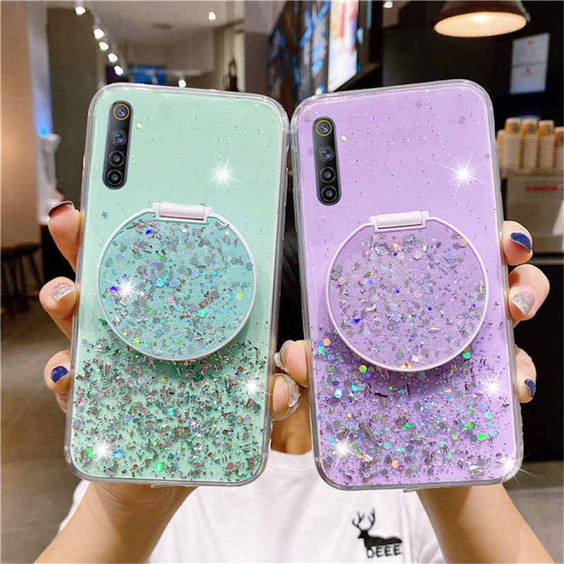 Mirror Stand Holder Casing Realme C2 C3 C11 C12 C15 C17 Glitter Bling