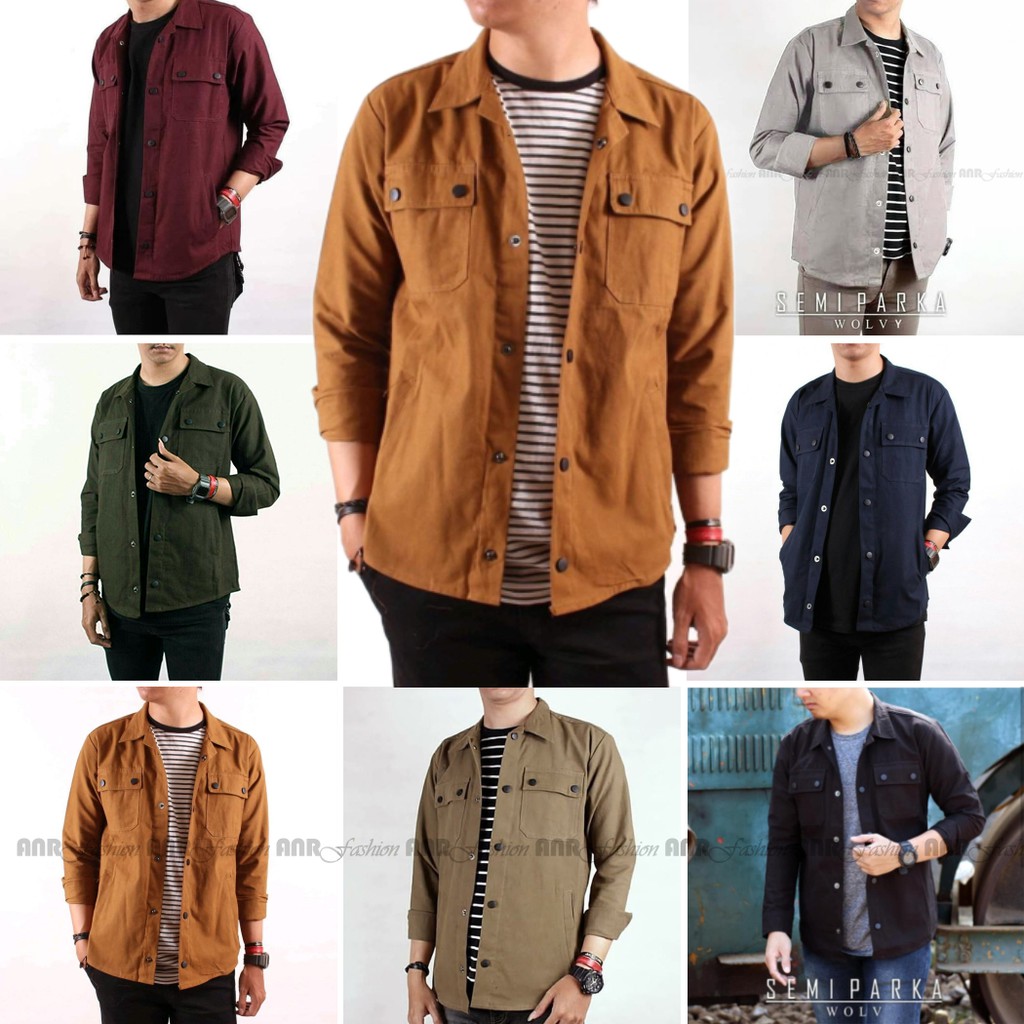 Men's Canvas Casual Trucker Semi Parka Jacket | Shopee Philippines