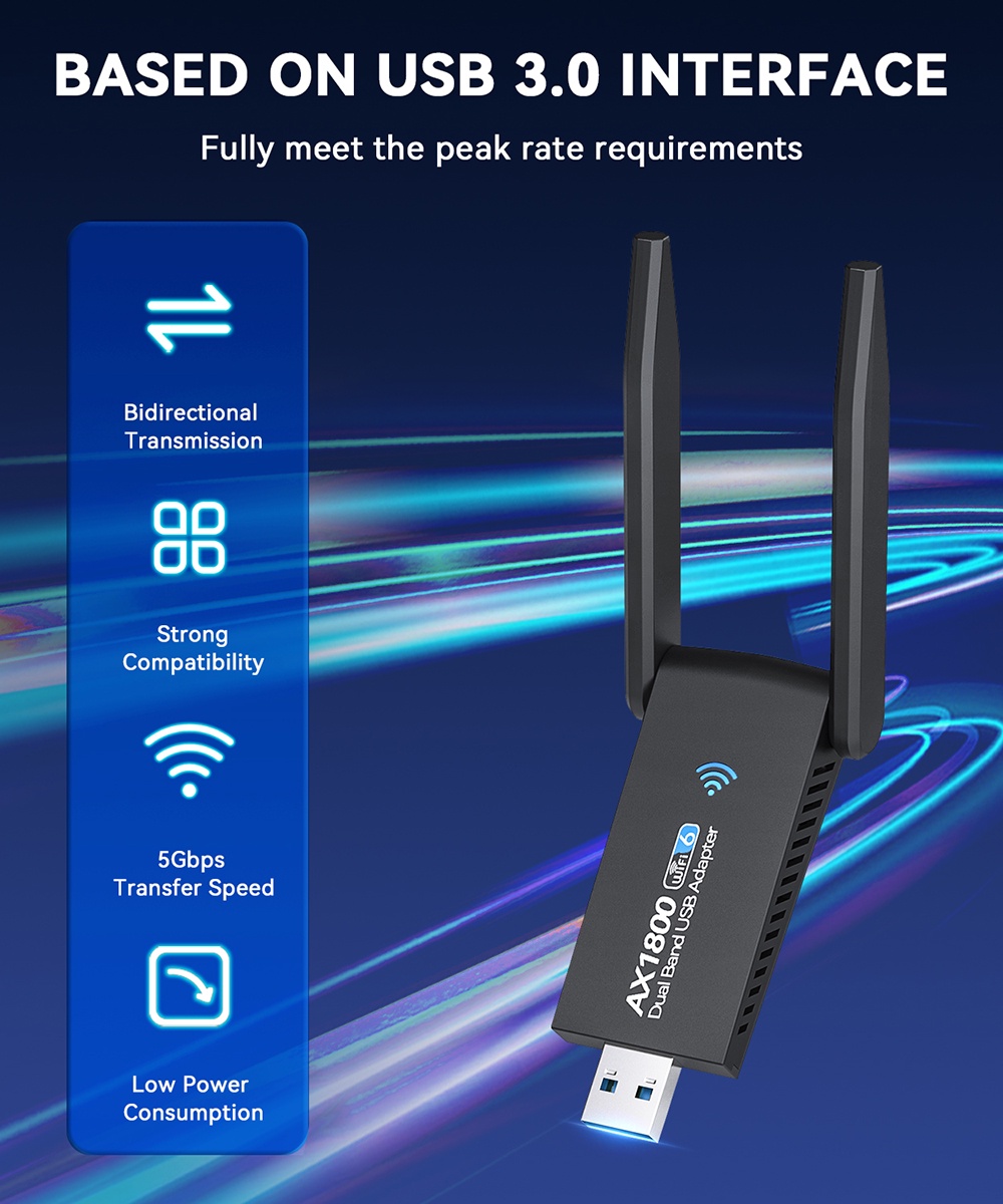 1800M USB WIFI 6 Adapter Dual Antenna 1300M Network Card AX1800 Dual ...