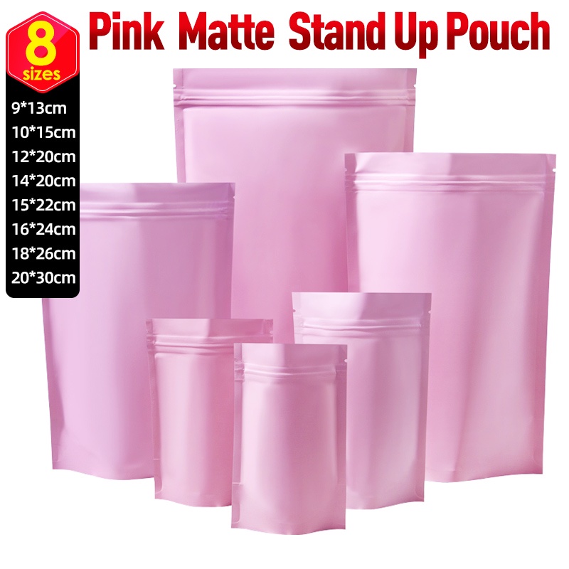 100pcs Full Pink Matte Stand Up Pouch Cookies Coffee Packaging ...