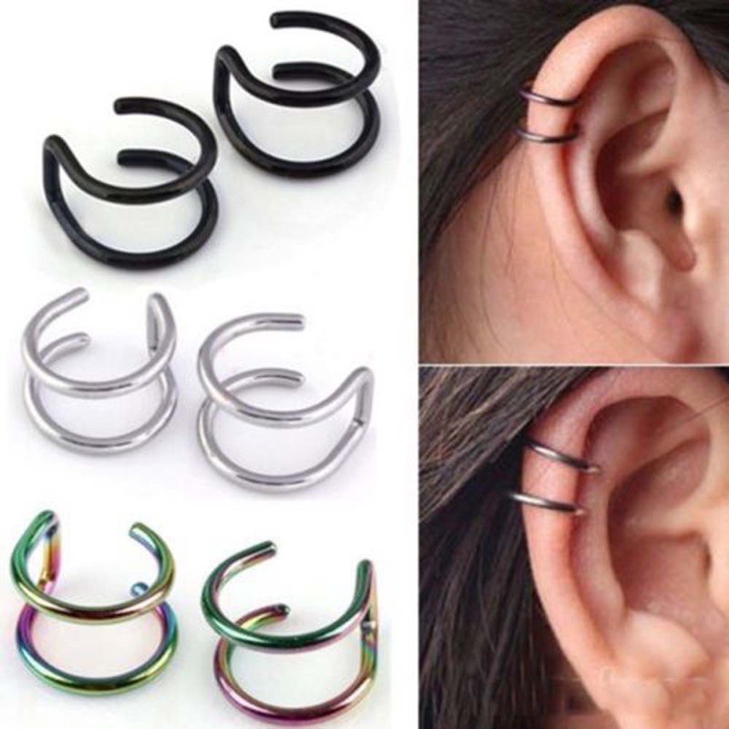 2-Row Fake Cartilage Ear Non Pierced Clip Earrings Nose Lip Cuff Earing ...
