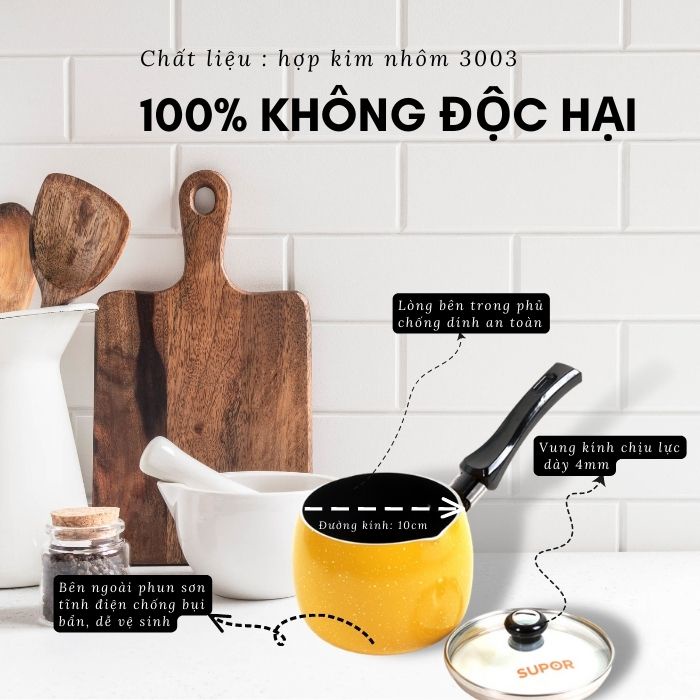 Supor non-stick baby pot and pan set with glass lid, 10cm pot, 12cm pan ...