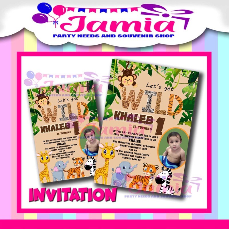 Customized Invitation JungleSafari for birthday or baptism | Shopee ...