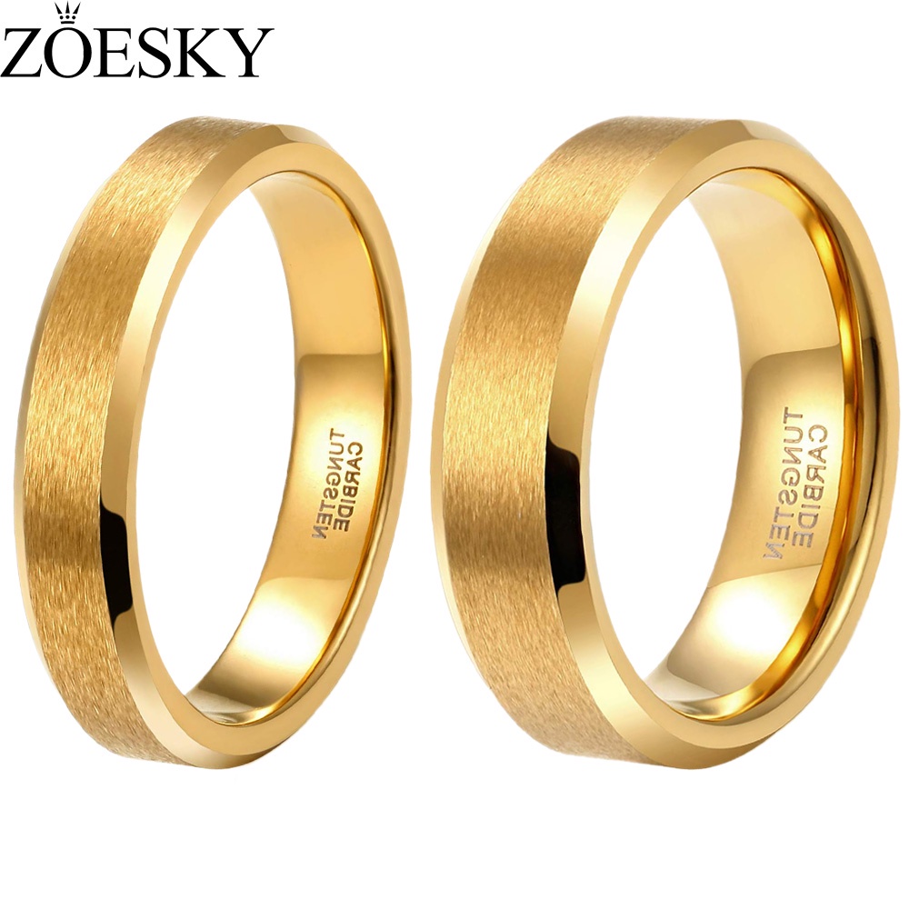 ZOESKY 4mm 6mm Tungsten Carbide Ring Beveled Edge Brushed Gold Elegance ...