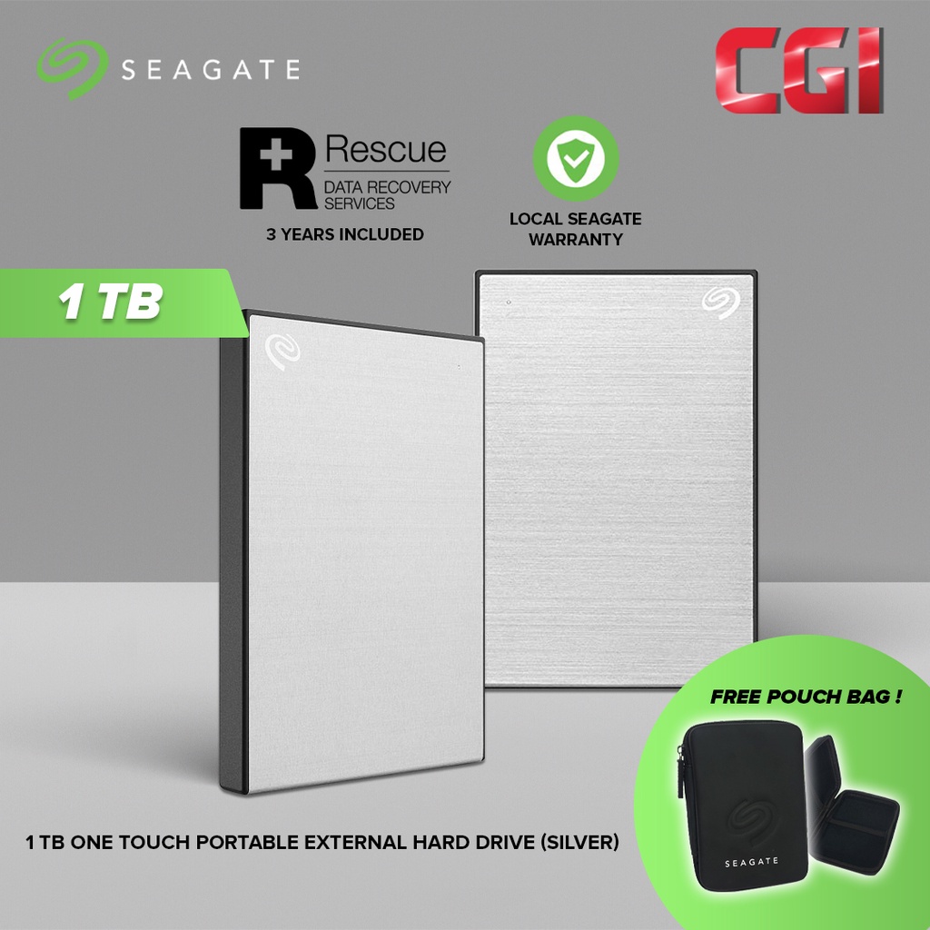 Seagate 1TB One Touch Portable W Rescue External Hard Drive - Silver ...