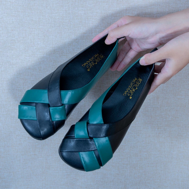 New national style retro single shoes woman soft leather mother shoes ...