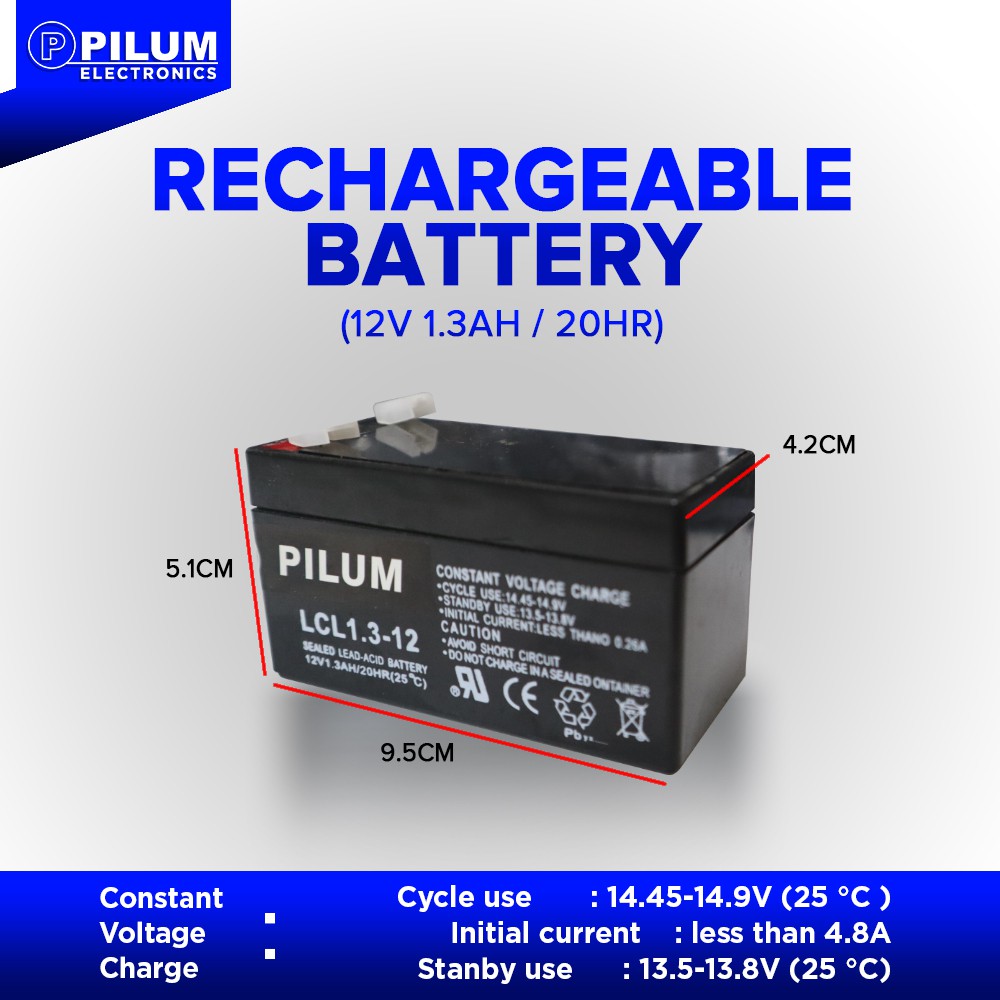 PILUM 12V 1.3AH / 20HR UPS Sealed Rechargeable Lead Acid Battery 12 ...