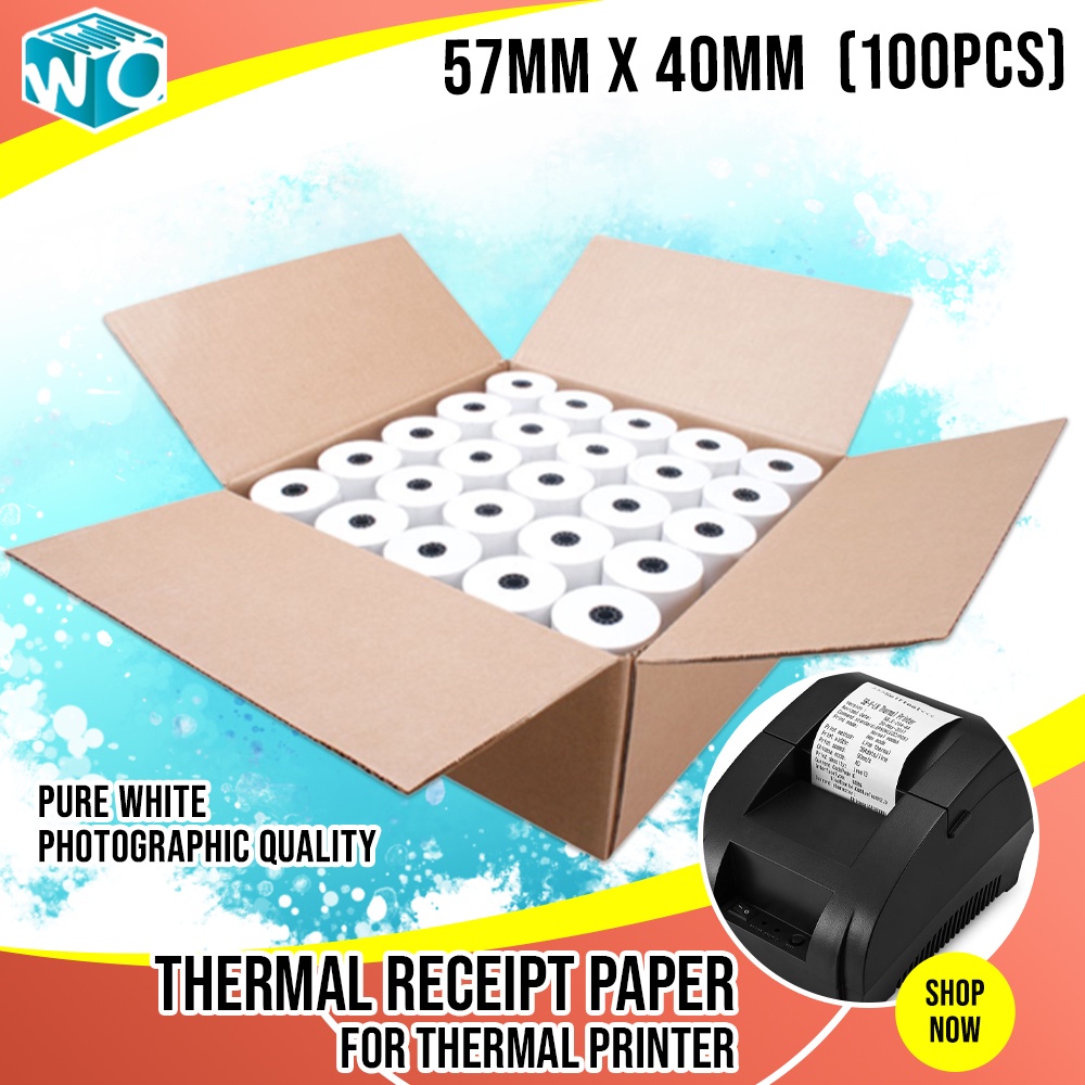 100ROLLS Receipt Paper 57mm x 40mm 70GSM for POS Thermal Receipt ...
