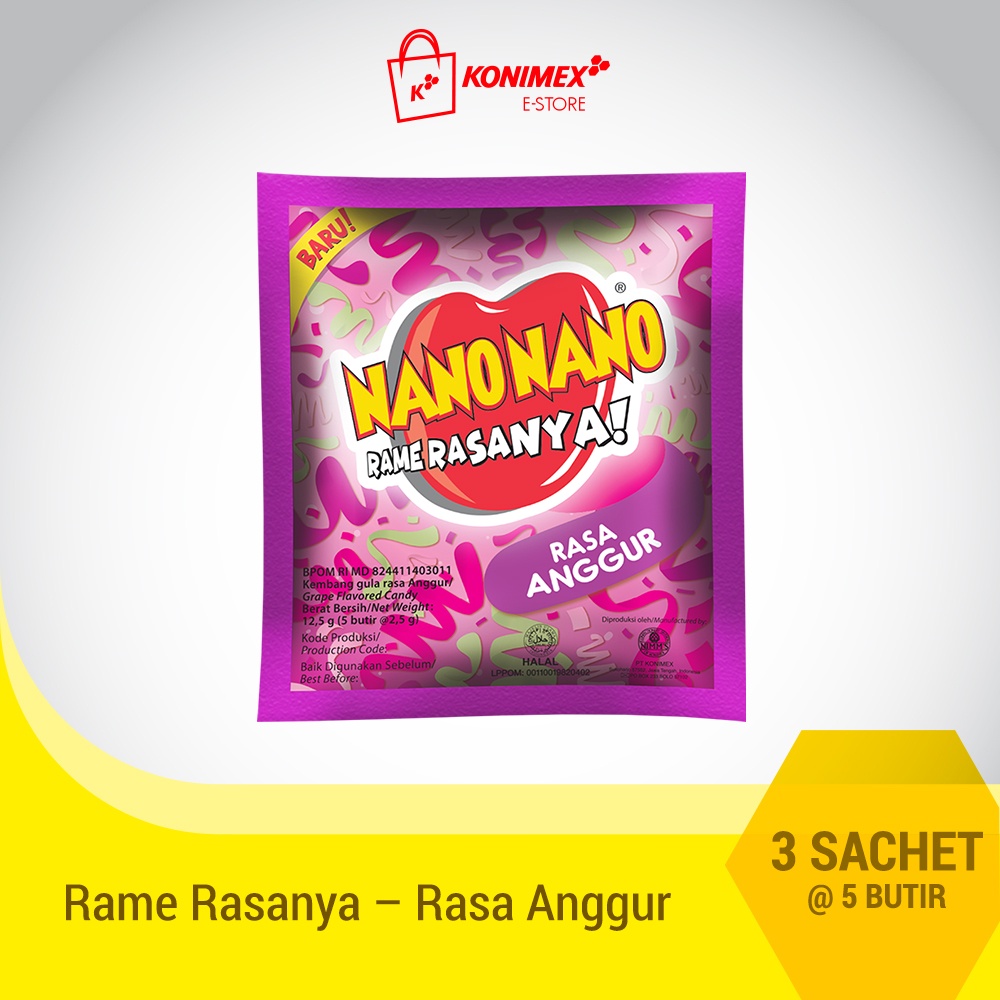 Nano Nano Grape Flavor 3 sachets of Candied Fruit Candy contains 5 ...