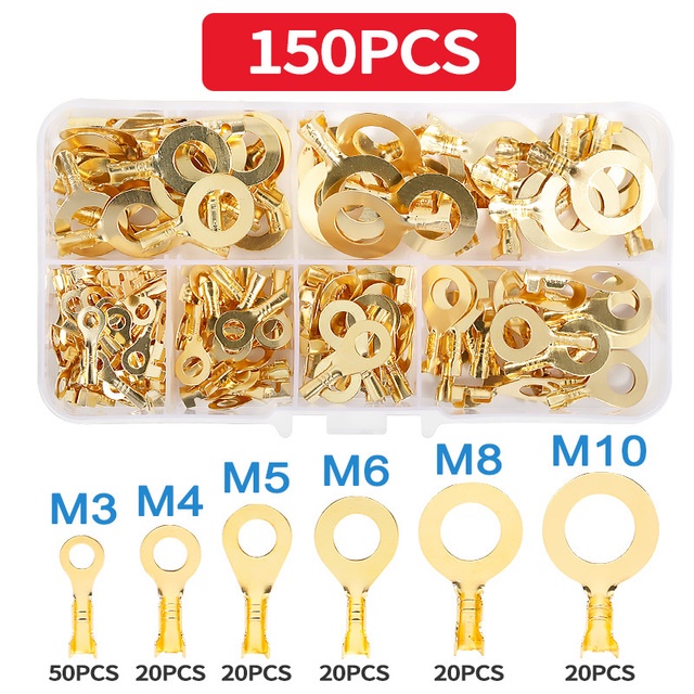 150PCS Electrical Wire Ring Cable Lugs Terminals Connectors M3 M4 M5 M6 M8 M10 Ring Eyelets ...
