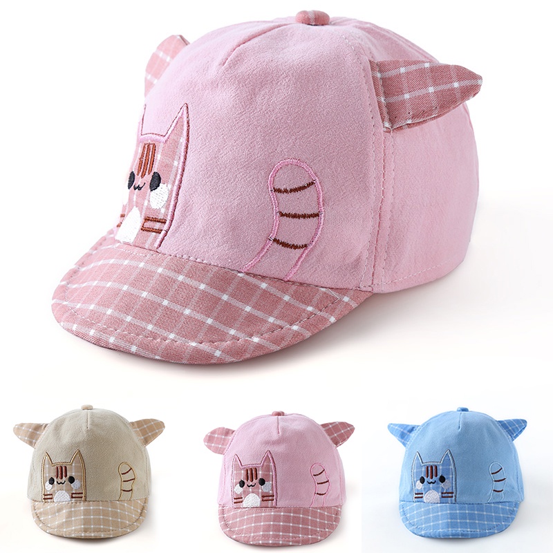 Cute Plaid Cat Baby Cap with Ears Cartoon Toddler Girls Boys Baseball ...