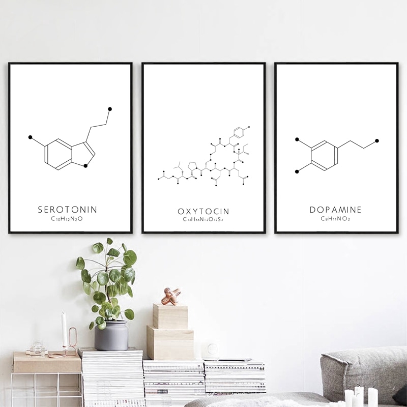 Molecule Serotonin Wall Art Canvas Poster Print Oxytocin Dopamine ...