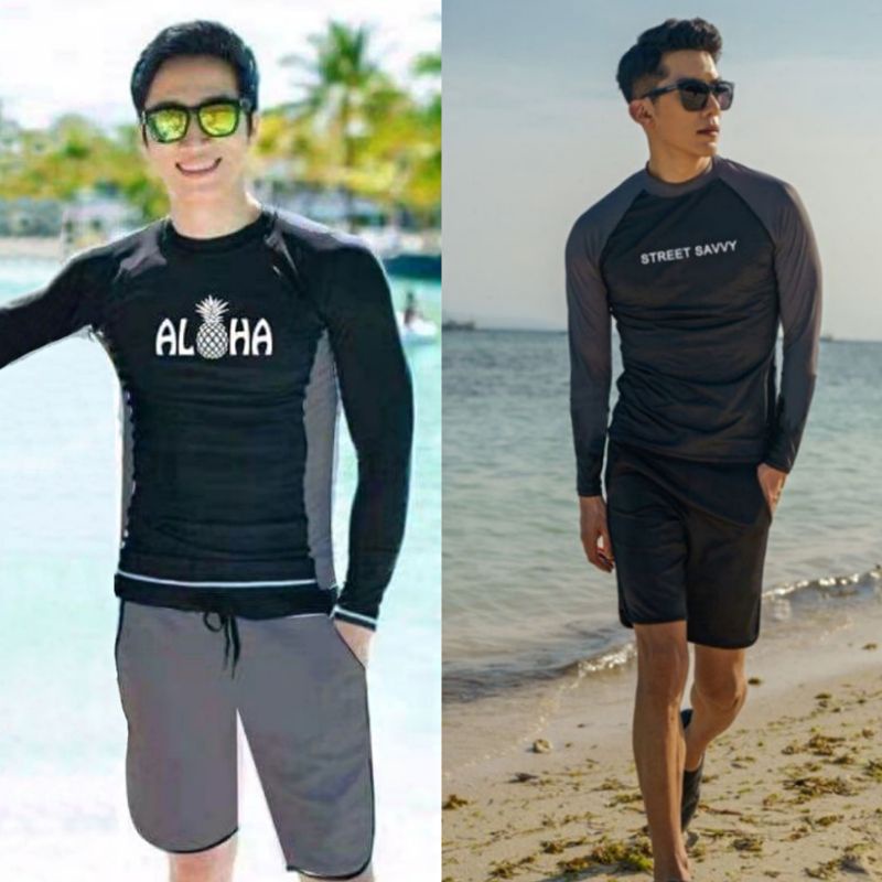 Yco Two Tone Mens Long sleeve Rash guard Terno Shorts Rush guard Terno ...