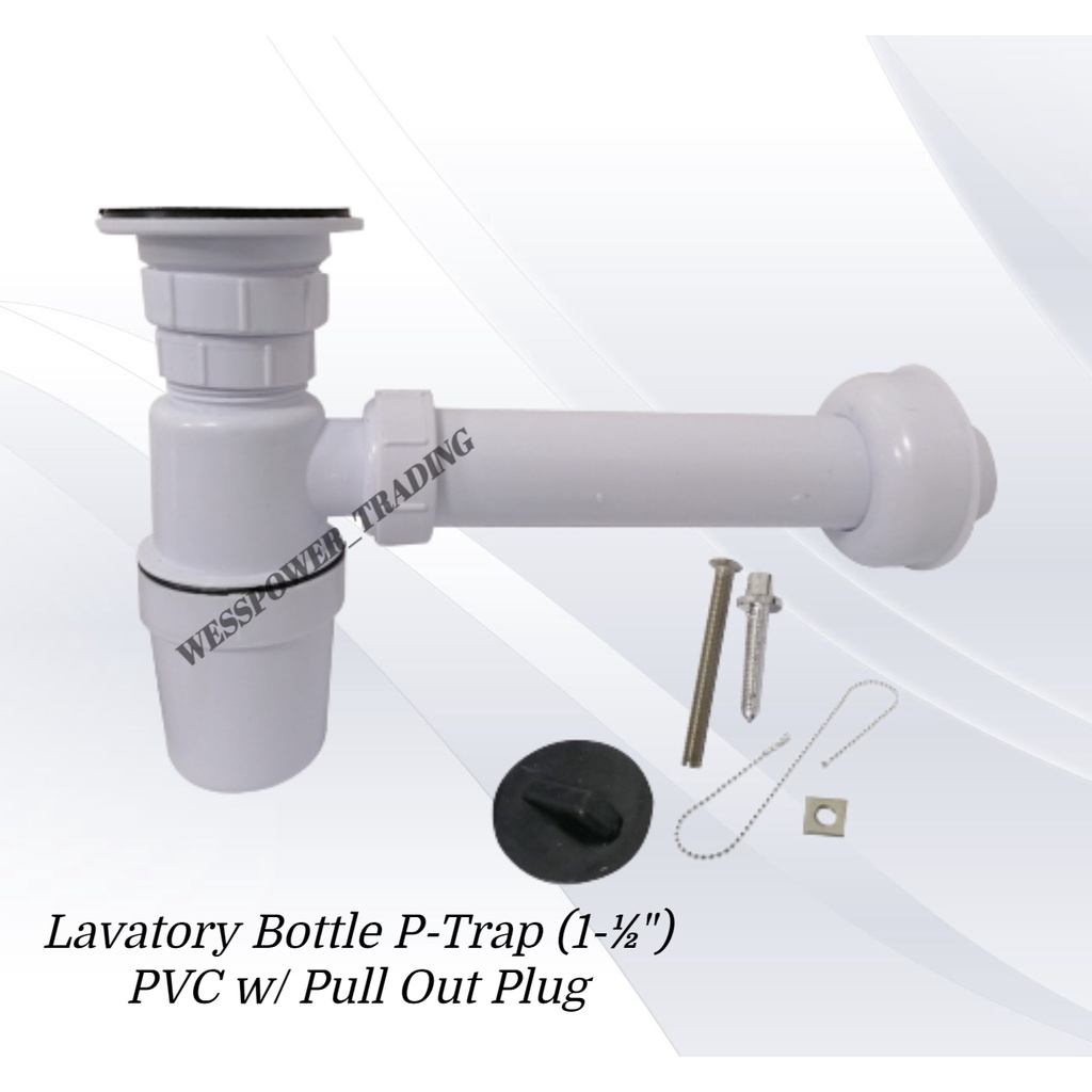 WPT-5342 Lavatory Bottle P-Trap (1-1/2") PVC w/ Pull Out Plug Set ...
