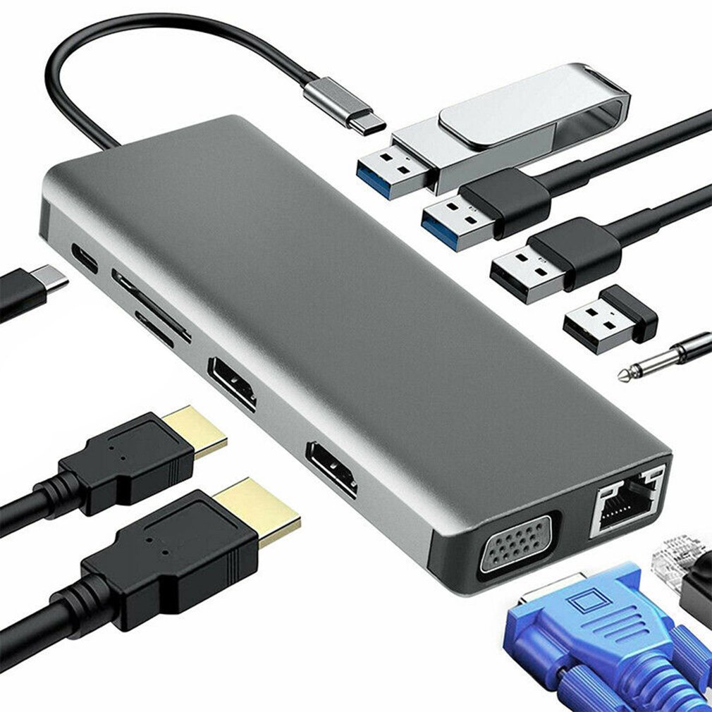 12in1 USB C Docking Station Type-C HUB USBC Adapter to Dual HDMI 4K Vga ...