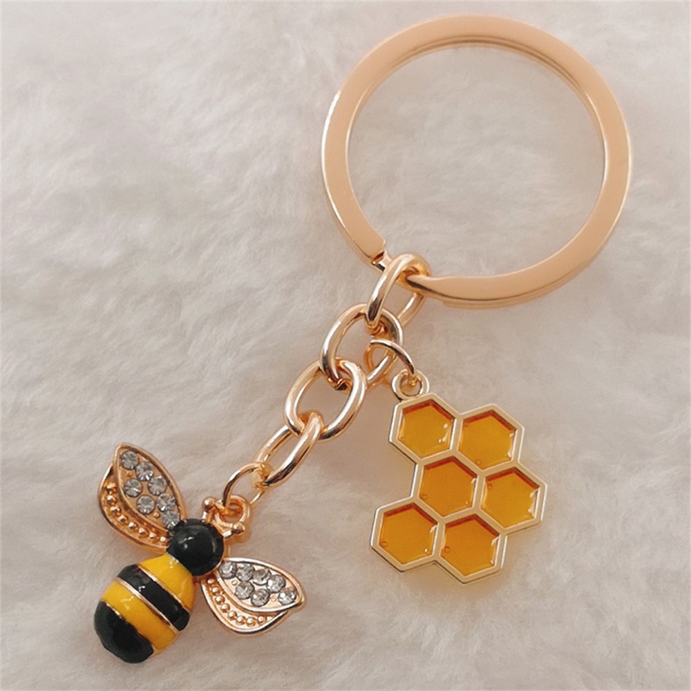 Cute Metal Rhinestone Bee Keychain Women Men Exquisite Hexagon ...