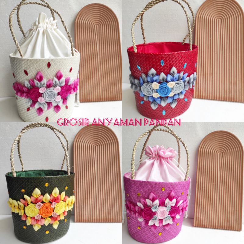 Pandan Bag parcel EMBER 2 ROSE FLOWER JARS GG RARA basket gift parcel ...