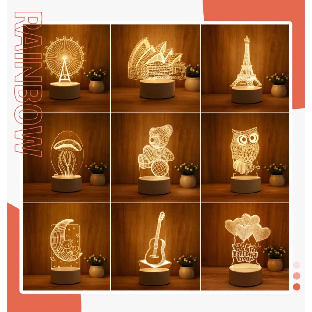 3D Lamp Acrylic USB LED Night Lights Neon Sign Lamp Xmas Christmas ...
