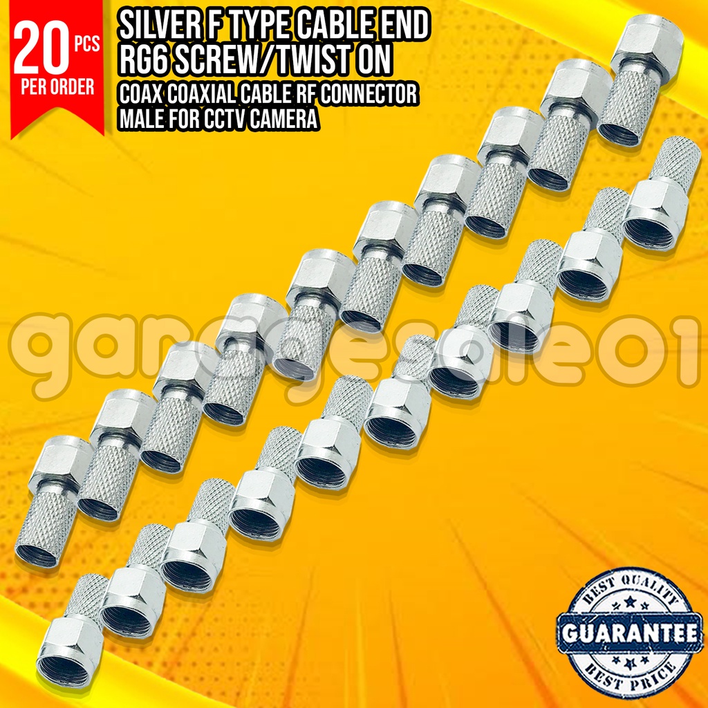 GS 20PCS Silver F-Type RG6 Coaxial Cable RF Connector Male – Screw ...