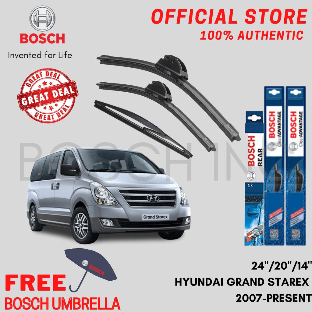 Bosch CLEAR ADVANTAGE Wiper Blade Bundle for HYUNDAI GRAND STAREX 2007-PRESENT (24/ 20/ 14 ...