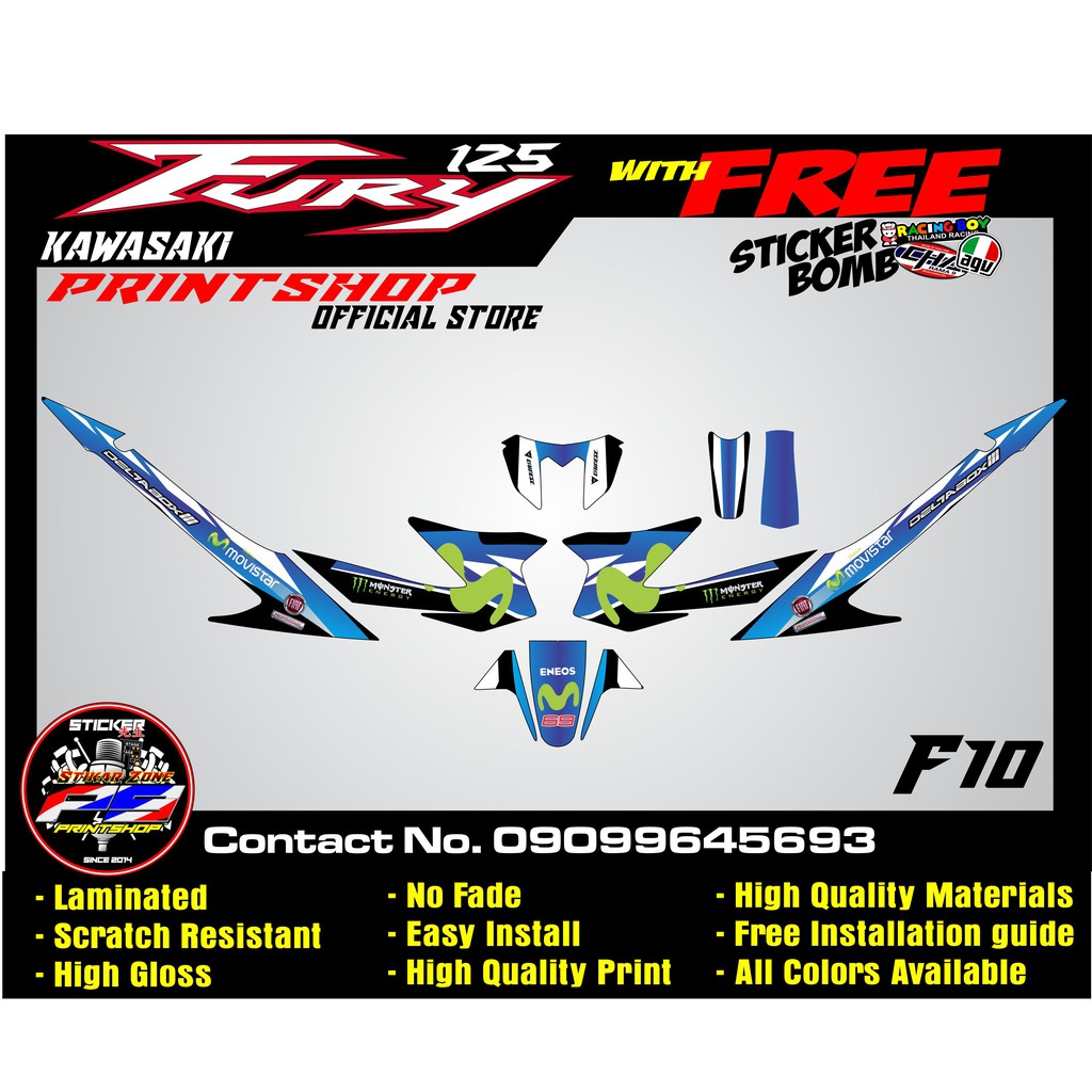 FURY 125 kawasaki Sticker Decals Full Set Quality and Durable Print ...