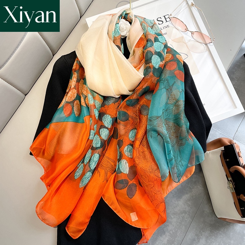 【ready stock】new fashion women printed yarn shawl silk scarf long scarf ...