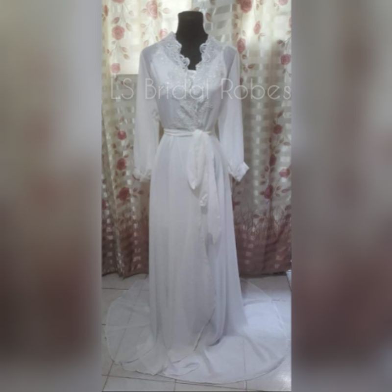 Bridal Silk Long Robes / Wedding Robe with lace Balloon Cut / Robe for ...