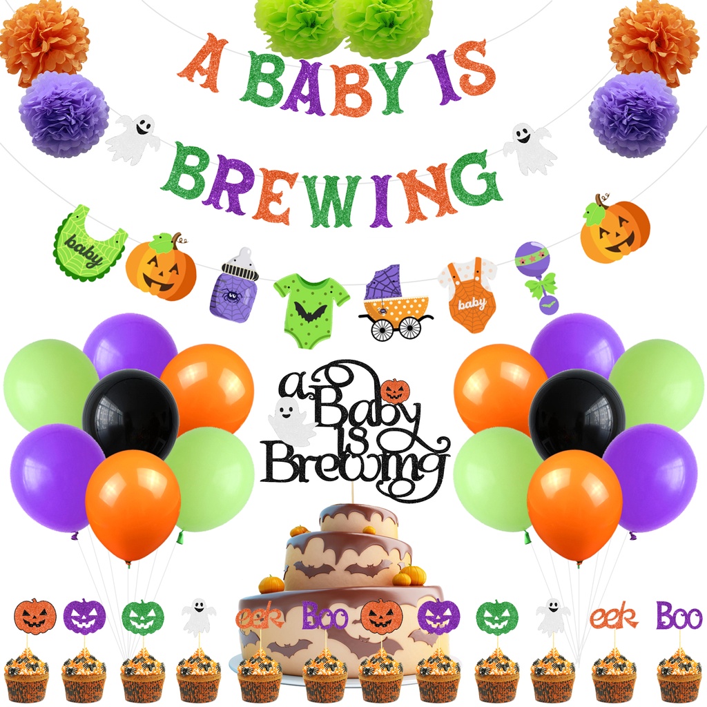CHEEREVEAL Halloween A Baby Is Brewing Baby Shower Decorations, Purple ...